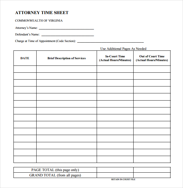 12+ Legal and Lawyer Timesheet Templates – PDF, Word, Excel