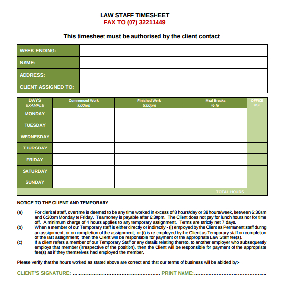 12+ Legal and Lawyer Timesheet Templates – PDF, Word, Excel