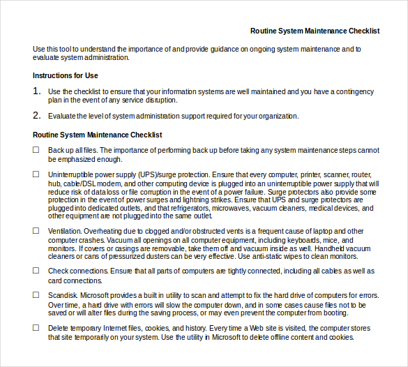 32+ Maintenance Checklist Templates - Word, PDF, Google Docs