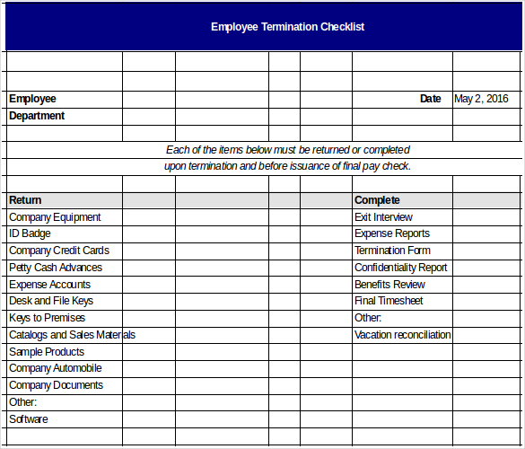 Termination Checklist Template 26 Free Word Excel PDF Documents