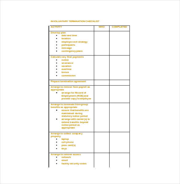 Termination Checklist Template - 26+ Free Word, Excel, PDF Documents ...