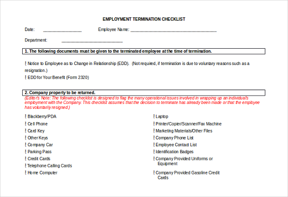 Termination Checklist Template - 26+ Free Word, Excel, PDF Documents ...