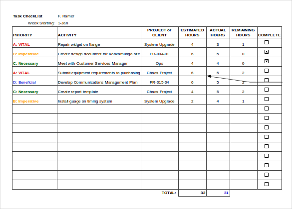 Task Checklist Template 7 Free Word Excel PDF Documents Download 
