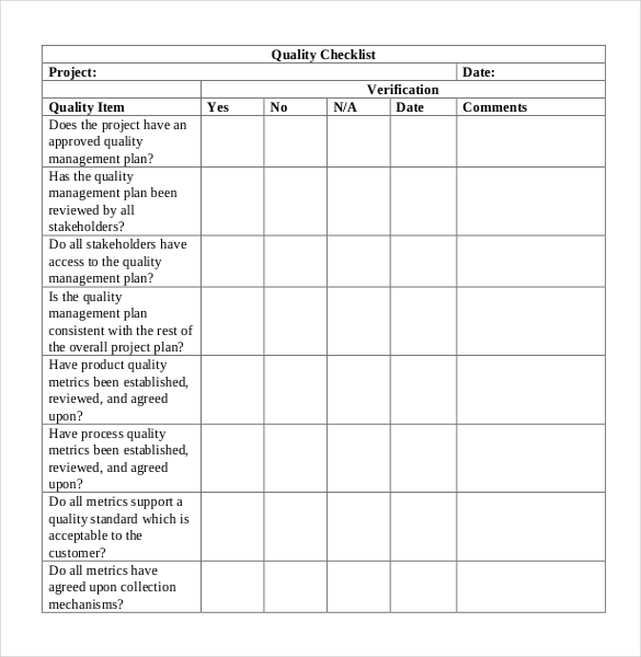 Simple Checklist Excel Template
