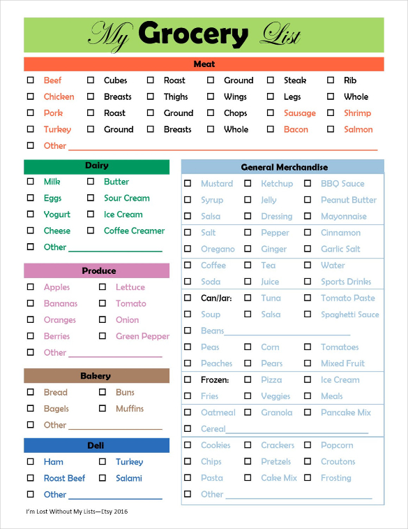Printable Checklist Grocery List Template Printable Templates