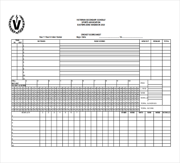 Cricket Score Sheet Excel For Point Table And Scoring Bloomgost