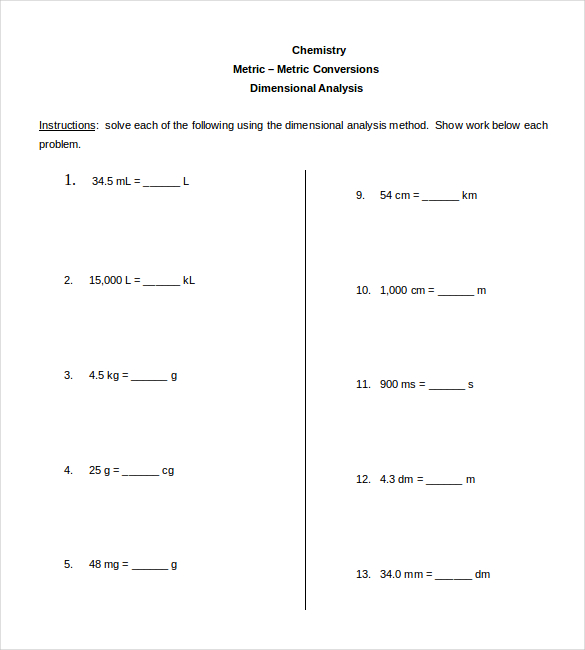 Metric Conversion Chart Templates – 14+ Word, Excel, PDF Documents Download