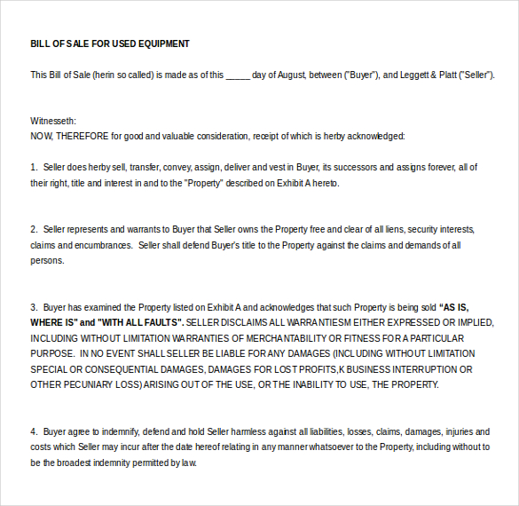 11+ Microsoft Word Bill of Sale Templates