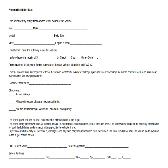 11+ Microsoft Word Bill of Sale Templates