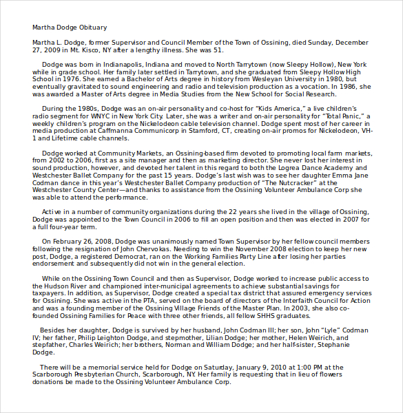 Microsoft Word Obituary Template Free Printable Templates