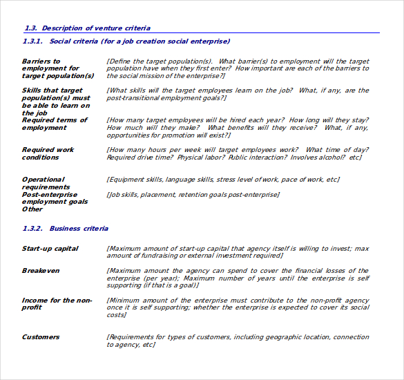 Social Enterprise Business Plan Template Free Printable Templates