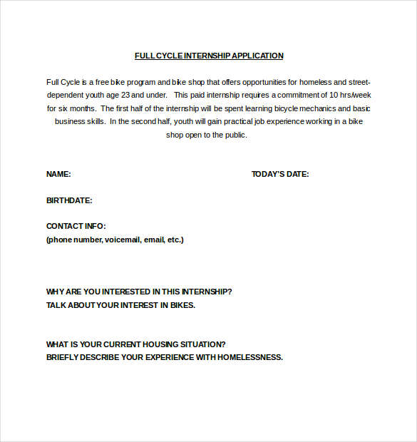 19+ Internship Application Templates in Google Docs | Word | Outlook ...
