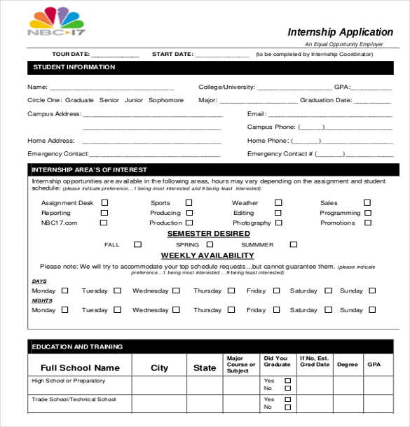 19+ Internship Application Templates in Google Docs | Word | Outlook ...