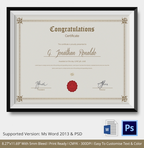 Congratulations Certificate Template - 10+ Word, PSD, Documents Download