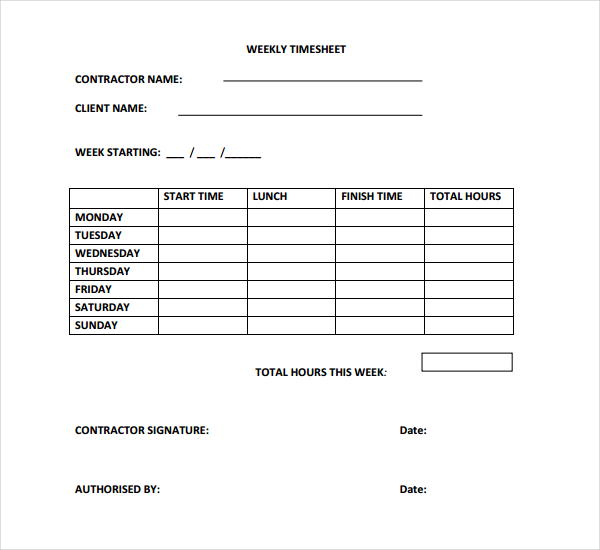20 Contractor Timesheet Templates Docs Word Pages