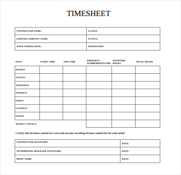 20+ Contractor Timesheet Templates – Docs, Word, Pages