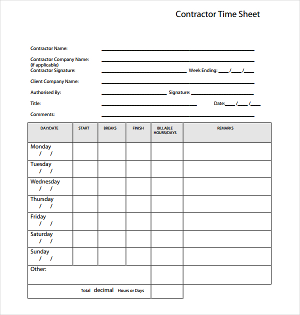 20+ Contractor Timesheet Templates – Docs, Word, Pages