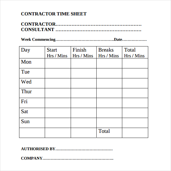20+ Contractor Timesheet Templates – Docs, Word, Pages