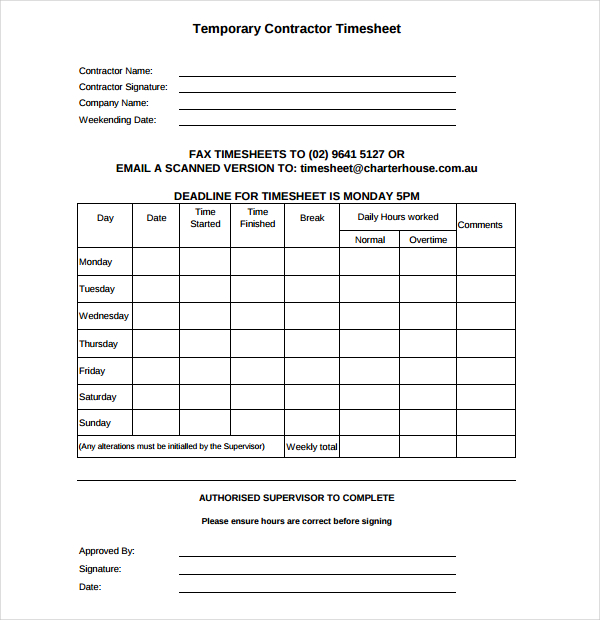 20+ Contractor Timesheet Templates – Docs, Word, Pages