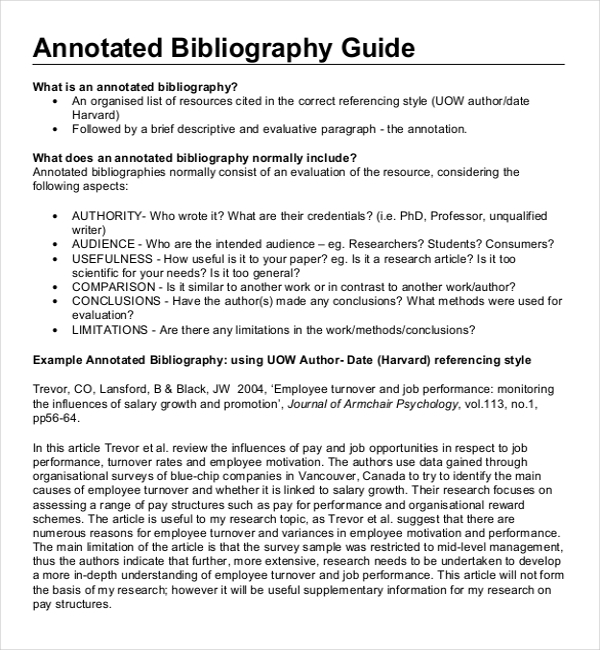10 Simple Annotated Bibliography Templates Free Sample Example 