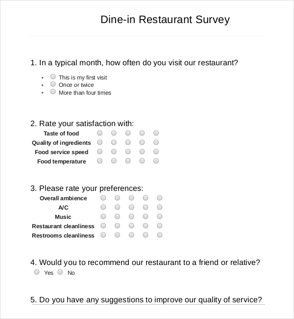 13+ Restaurant Survey Templates – Word, PDF