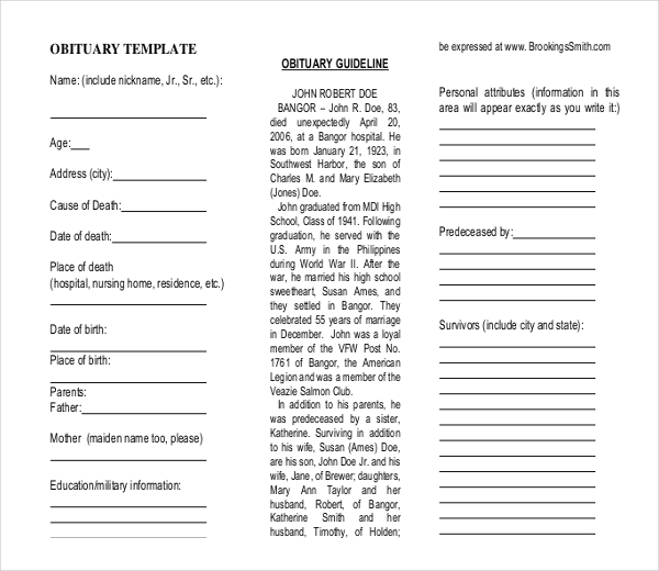 11 Obituary Writing Template Free Sample Example Format Download 11 Obituary Writing Template Free Sample Example Format Download