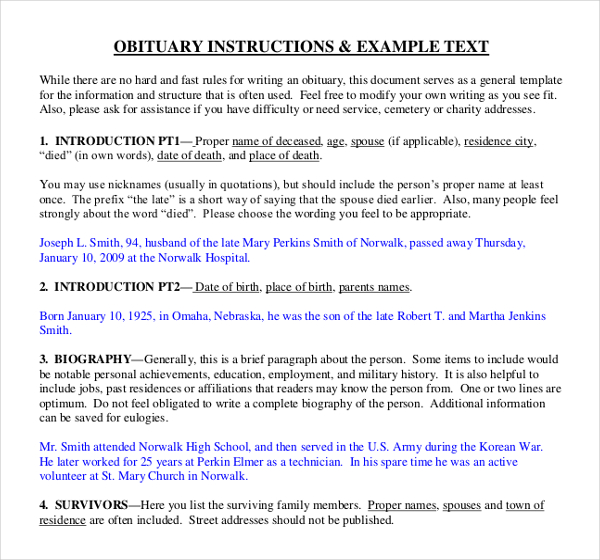11 Obituary Writing Template Free Sample Example Format Download
