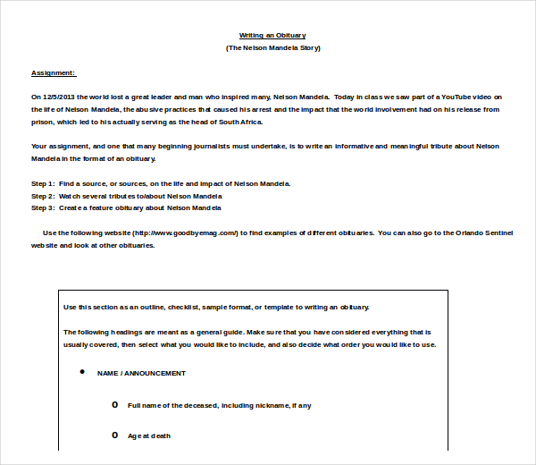 Basic Obituary Template HQ Printable Documents Basic Obituary Template HQ Printable Documents