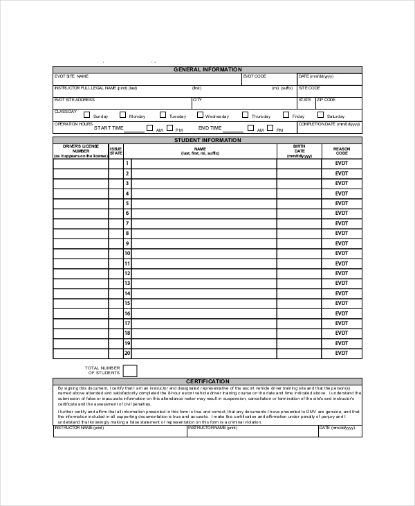 Attendance Roster Template - 7+ Free Word, PDF Documents Download