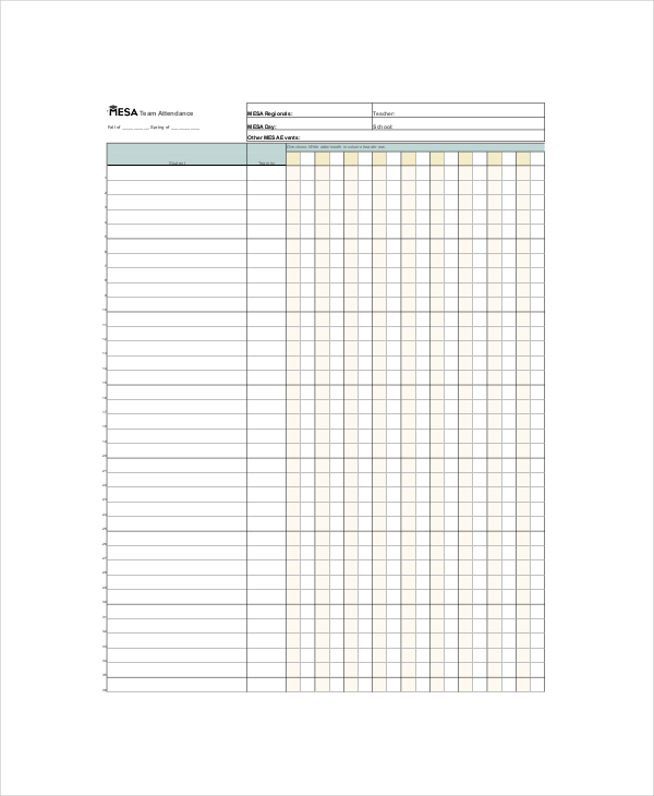 Attendance Roster Template - 7+ Free Word, PDF Documents Download