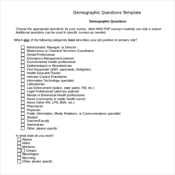 10+ Demographic Survey Templates – PDF, Word, Excel