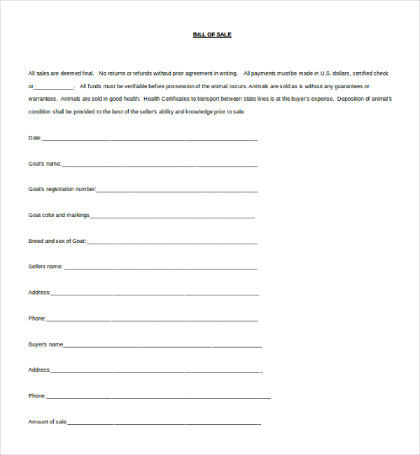 14 Bill Of Sale Templates Free Sample Example Format