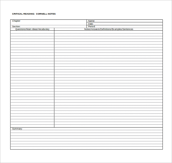 11+ Cornell Note Templates - Free Sample, Example, Format