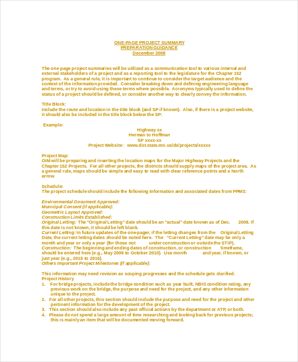 12 Project Summary Templates Free Word PDF Document Download