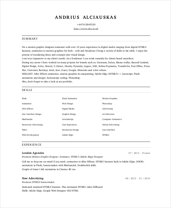 Animator Resume Template - 7+ Free Word, PDF Documents Download