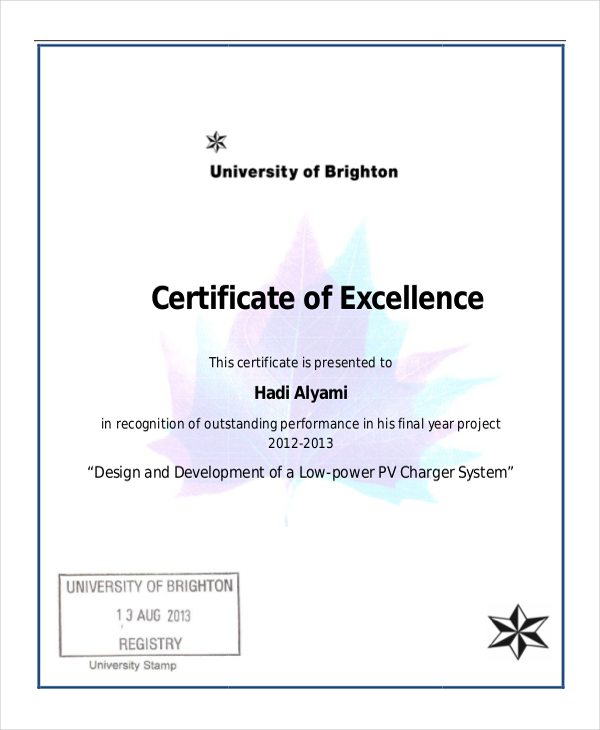 Excellence Certificate Template - 24+ Word, PDF, PSD Format Download