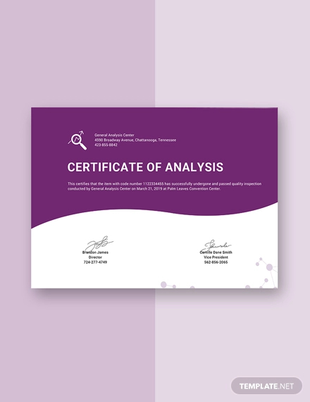 7+ Certificate of Analysis Template - Word , Google docs , Apple pages