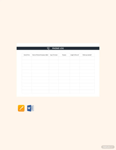 Phone Log Template - 10+ Word, PDF Documents Download