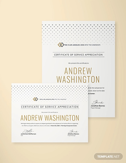 Certificate of Service Template - 15+ Word, PDF, PSD, AI, InDesign ...