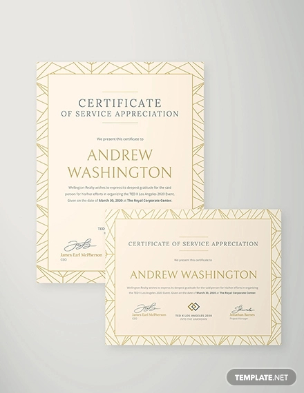 Certificate of Service Template - 15+ Word, PDF, PSD, AI, InDesign ...