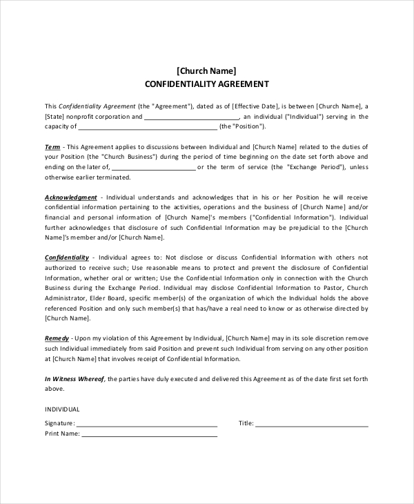 10+ Church Confidentiality Agreement Templates - DOC, PDF