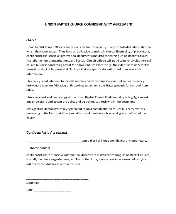 10+ Church Confidentiality Agreement Templates - DOC, PDF