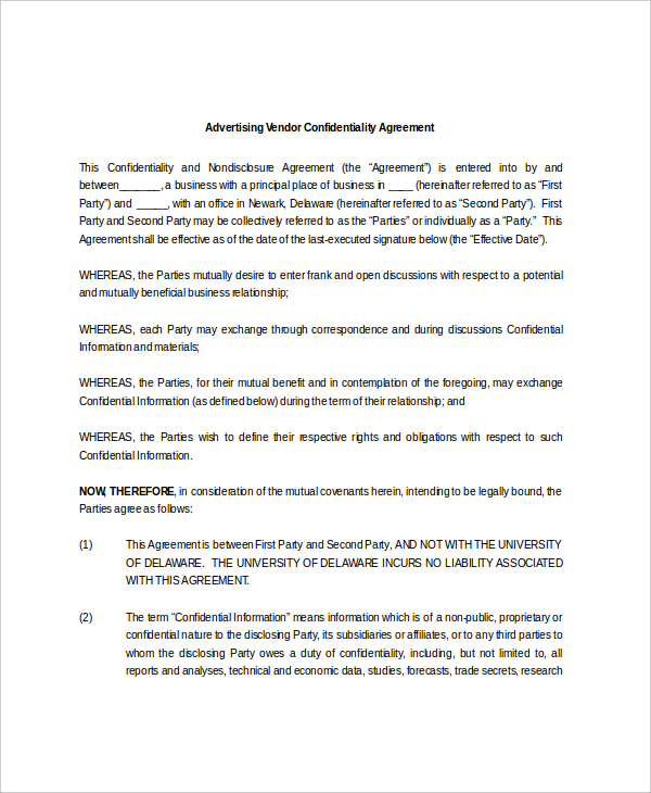14+ Vendor Confidentiality Agreement Templates - Free Word, PDF Format ...