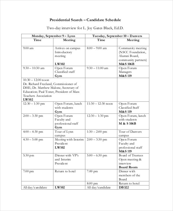 Interview Schedule Template - 11+ Free Word, PDF Documents