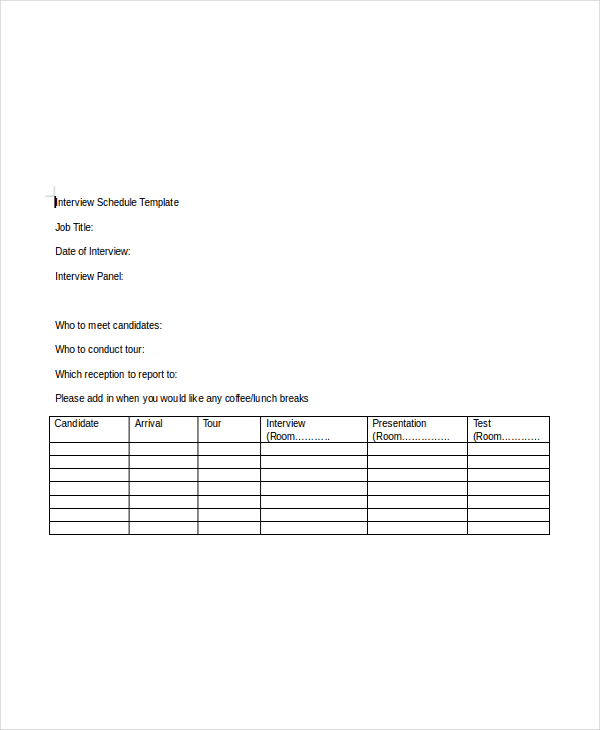 Interview Schedule Template - 11+ Free Word, PDF Documents