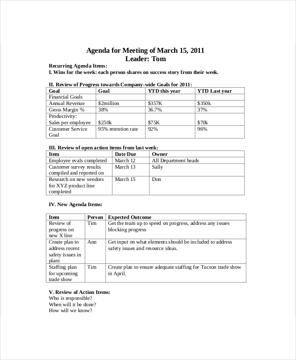 Sales Meeting Agenda Template – 11+ Free Word, PDF Documents Download