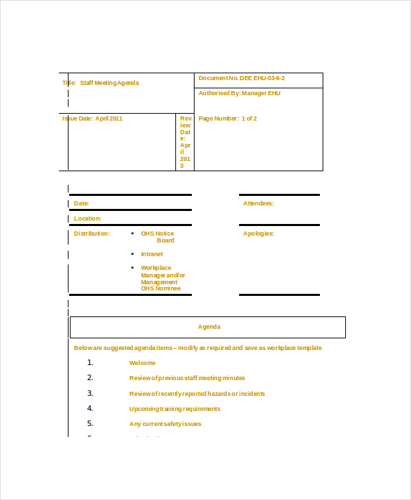 Staff Meeting Agenda Template 10 Free Word PDF Documents Download 