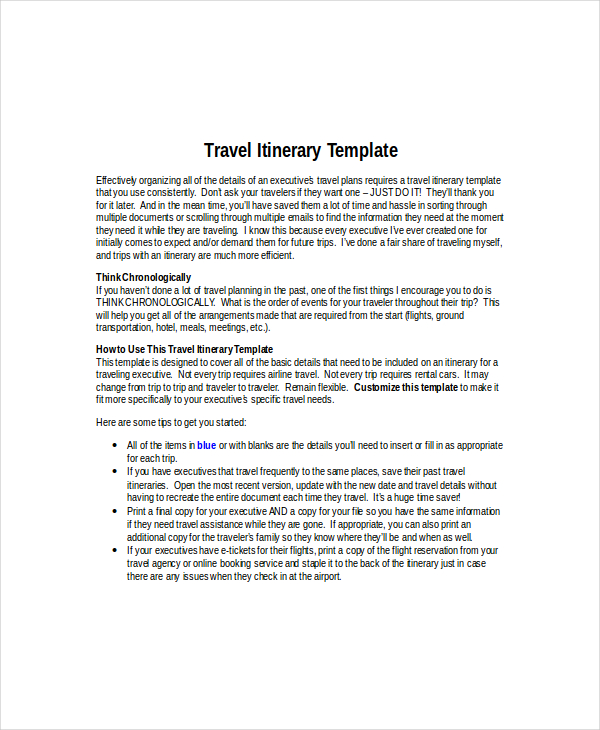 Flight Itinerary Template - 6+ Free Word, PDF Documents Download