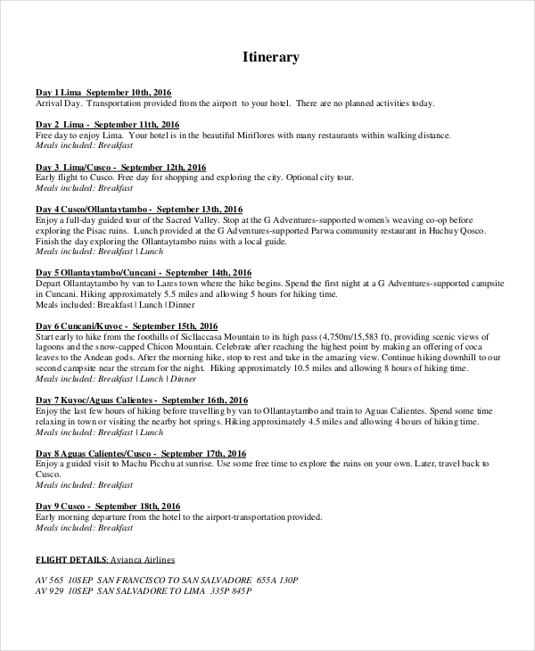 Flight Itinerary Template - 6+ Free Word, PDF Documents Download