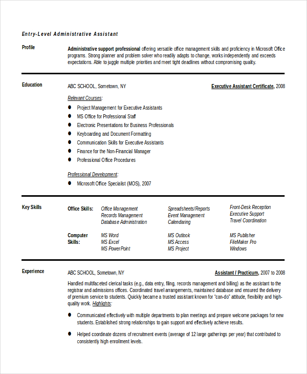Entry Level Administrative Assistant Resume – 7+ Free PDF Documents Download